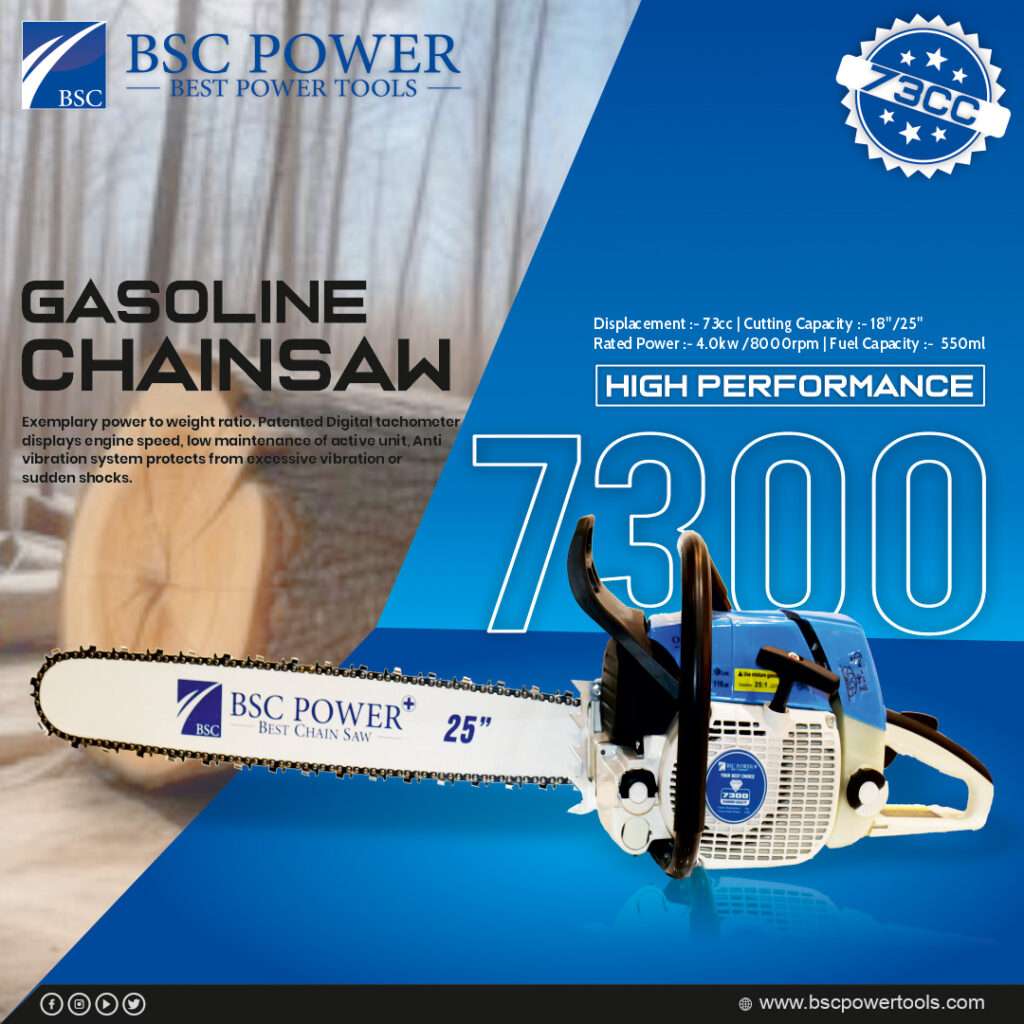BSC Power 7300 Petrol Chainsaw, 73CC powerful engine for smooth and ...