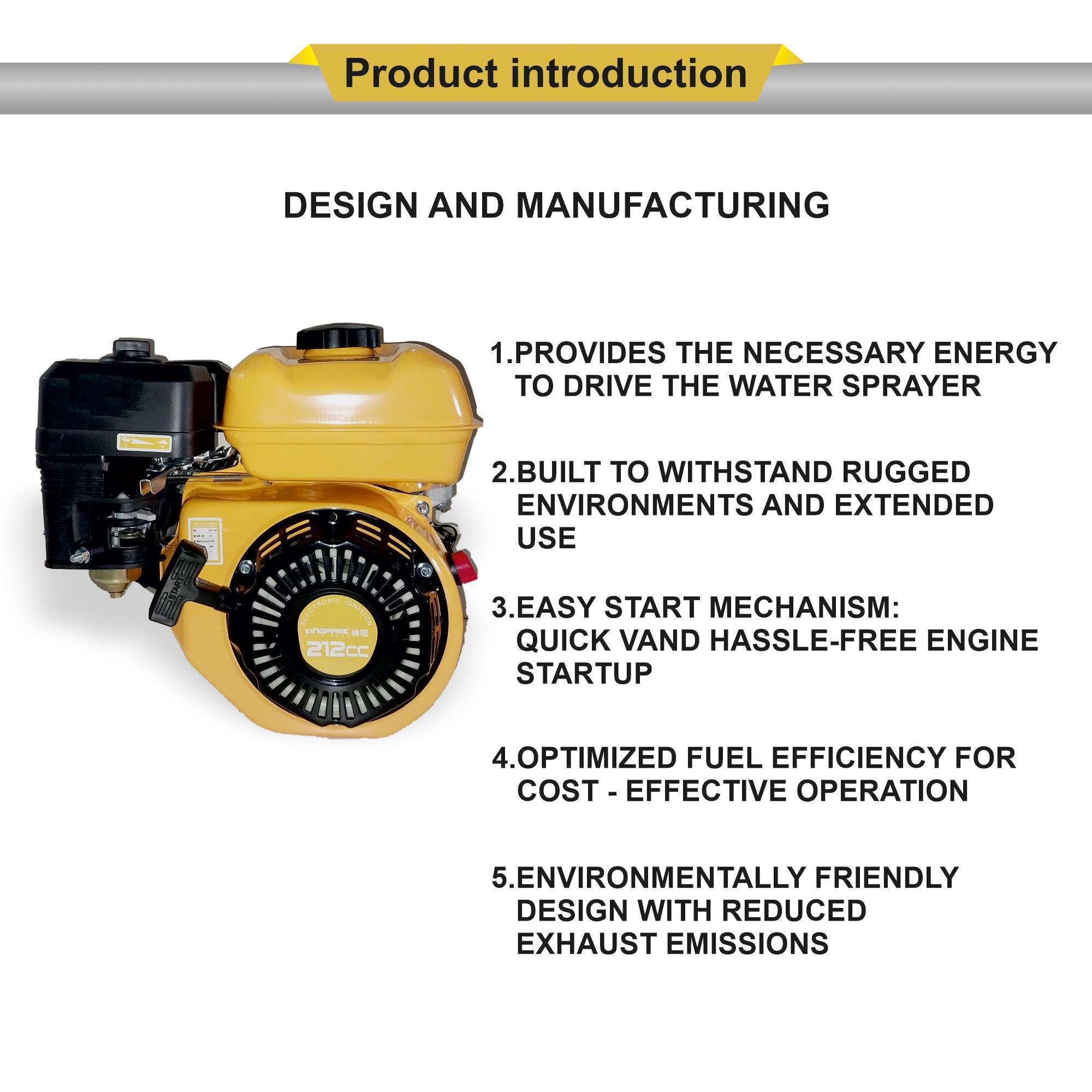 KINGPARK KP-170F gasoline water pump engine 70mm cylinder bore, 212cc ...