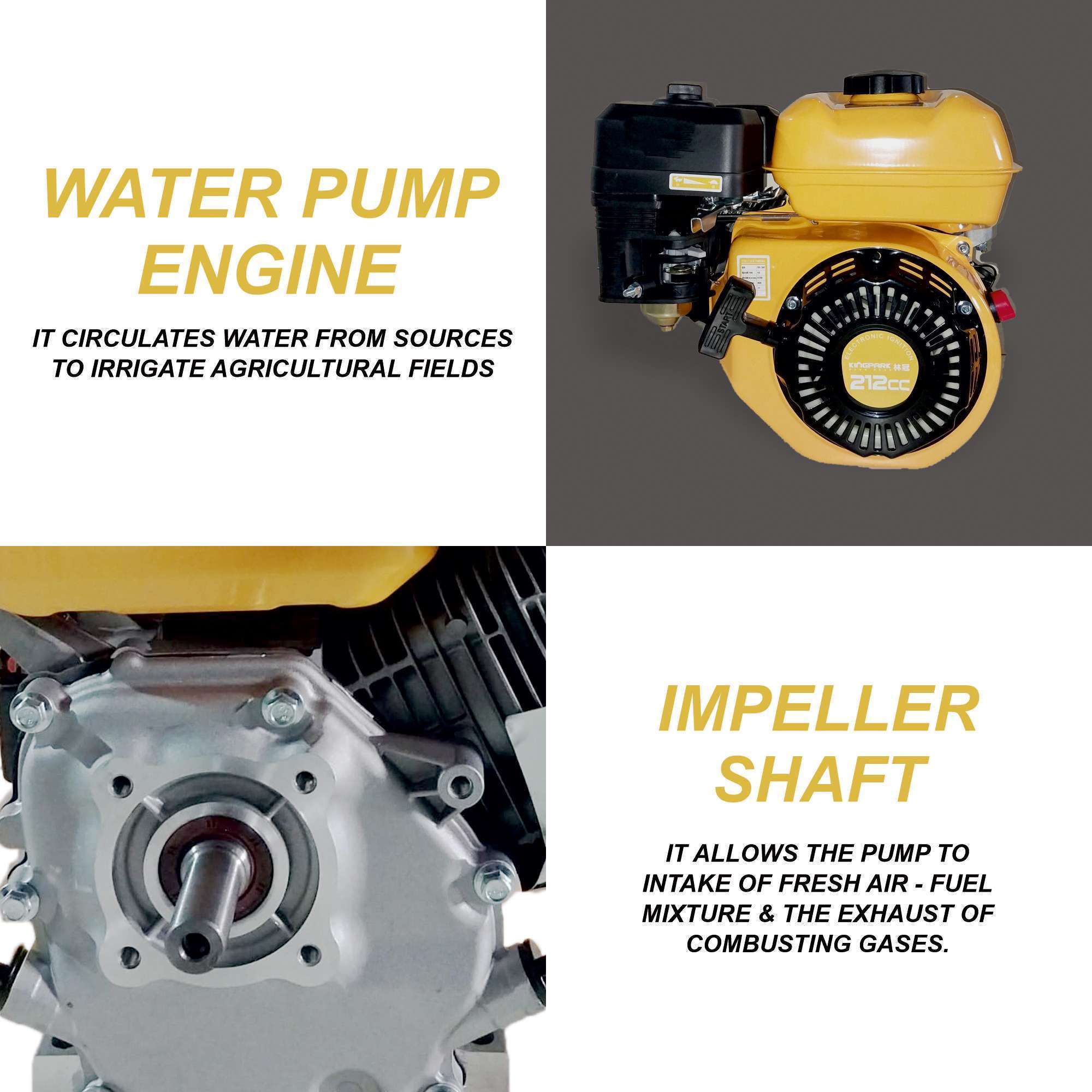 KINGPARK KP-170F gasoline water pump engine 70mm cylinder bore, 212cc ...